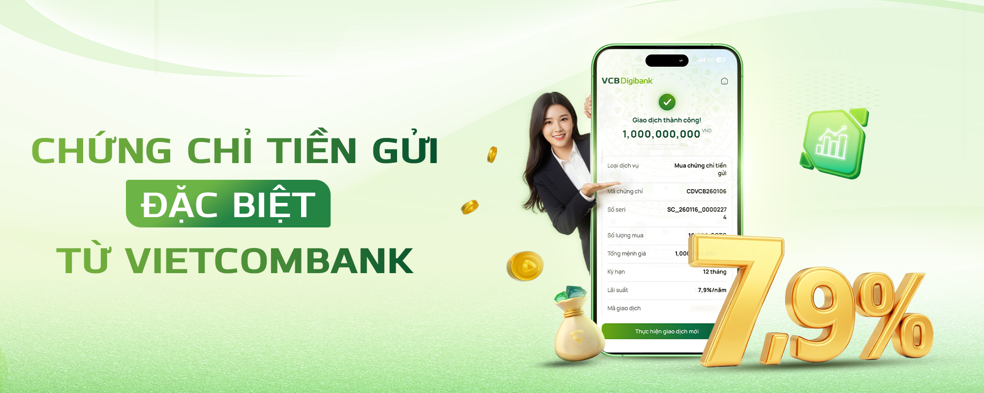 Vietcombank phát hành Chứng chỉ tiền gửi trực tuyến lãi suất 7,9% ...